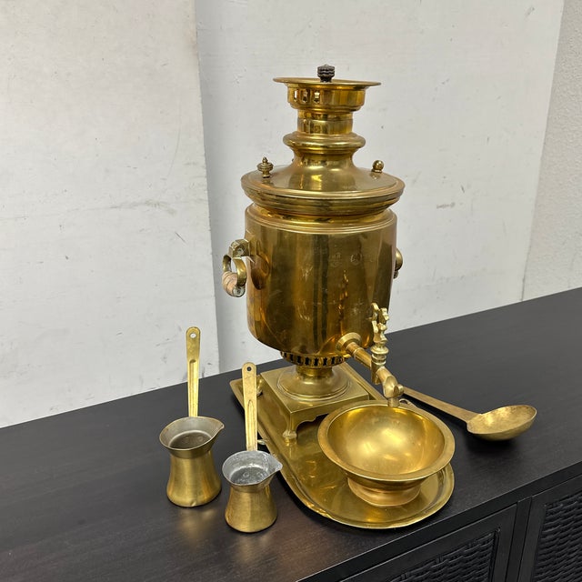 Antique Russian Samovar of Brass + Accessories | Chairish