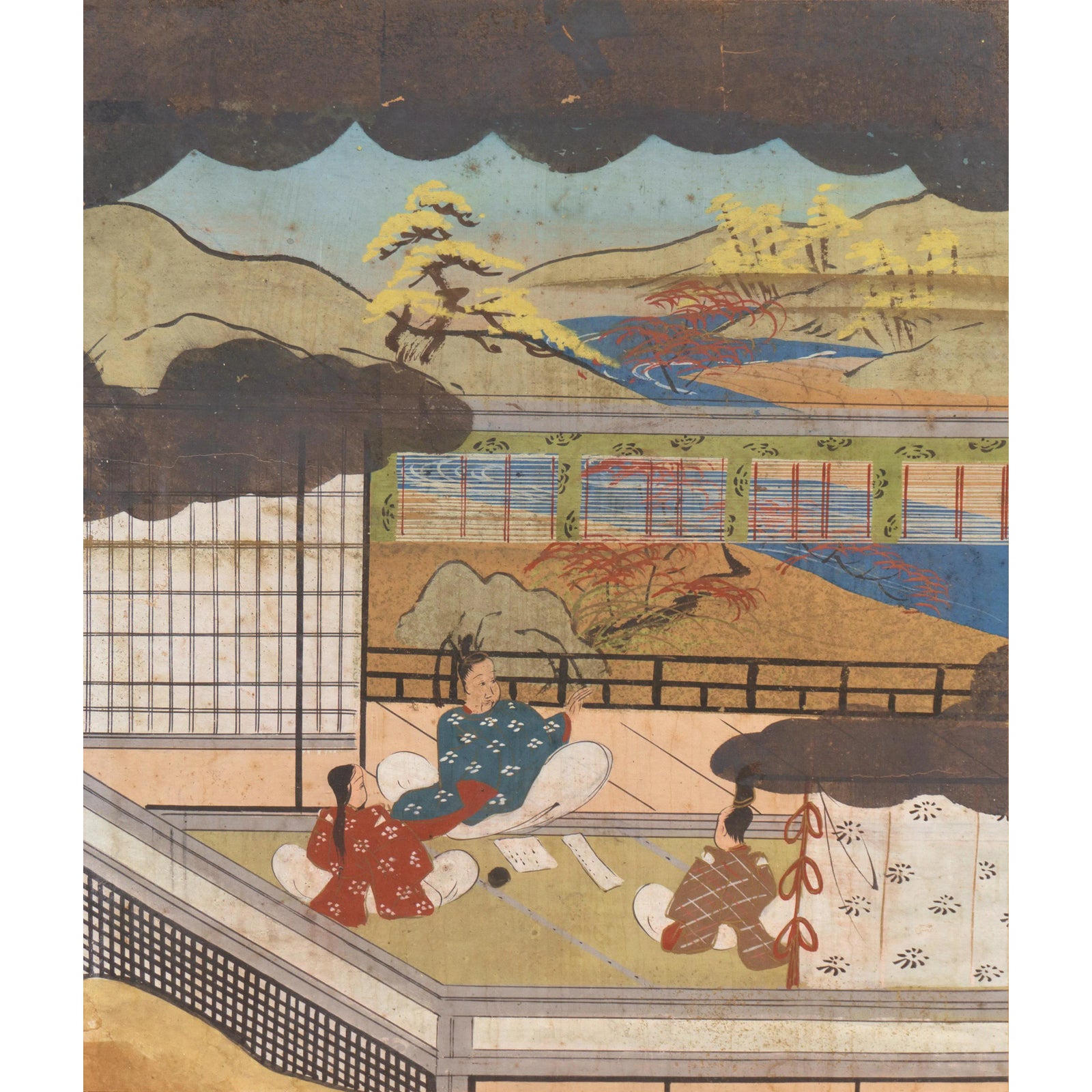 Kano School Landscape With Figures, C. 1880, Japanese Painting | Chairish