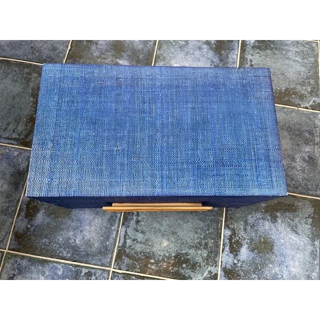 Large Blue Raffia Decorative Boxes With Gold Accents- Set of 2 | Chairish