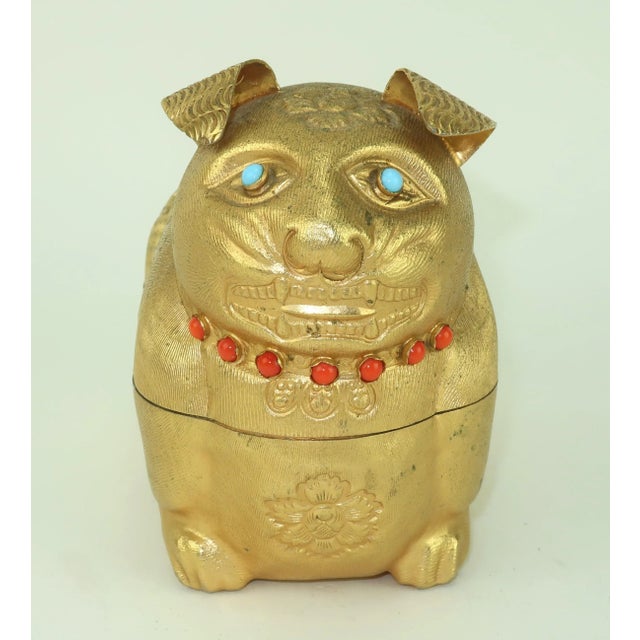 Saks Fifth Avenue Italian Gilt Metal Foo Dog Box | Chairish