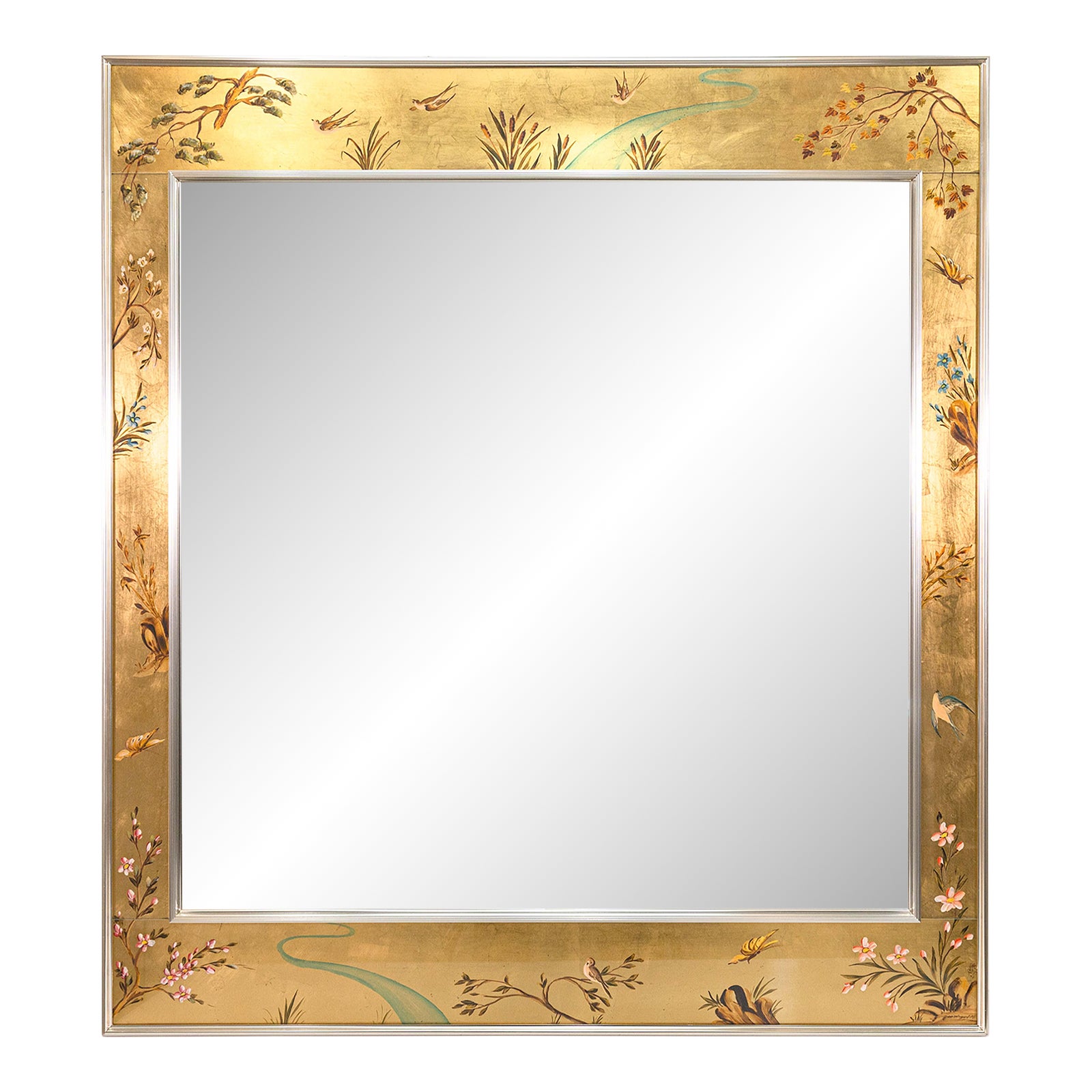 La Barge 1976 Signed Dee Wingard Ornate Hand Painted Mirror With Chrome ...