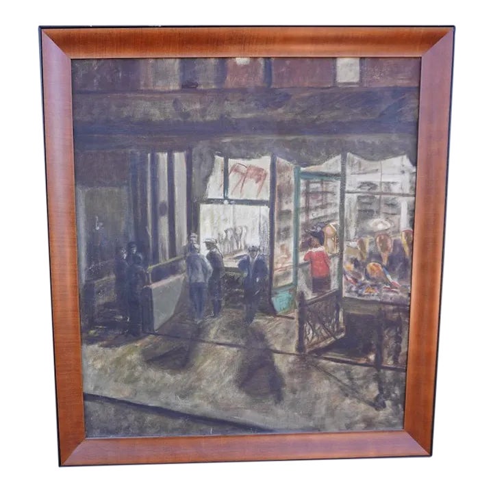 David Herron Morrison Street Scene - Evening Shoppers 1920s, Framed | Chairish
