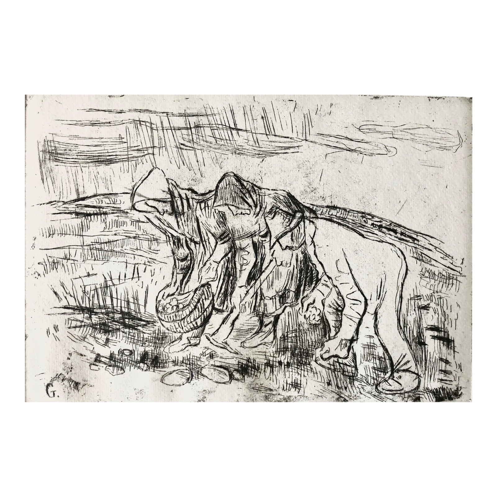 Tibor Gergely, Farmers Gardening Etching, (After Vincent Van Gogh ...