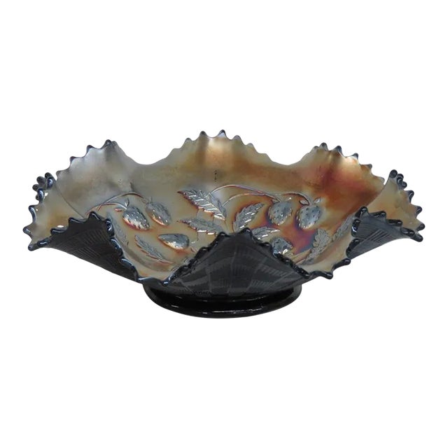 Northwood Electric Amethyst Carnival Glass Strawberry Basket Weave Bowl Chairish