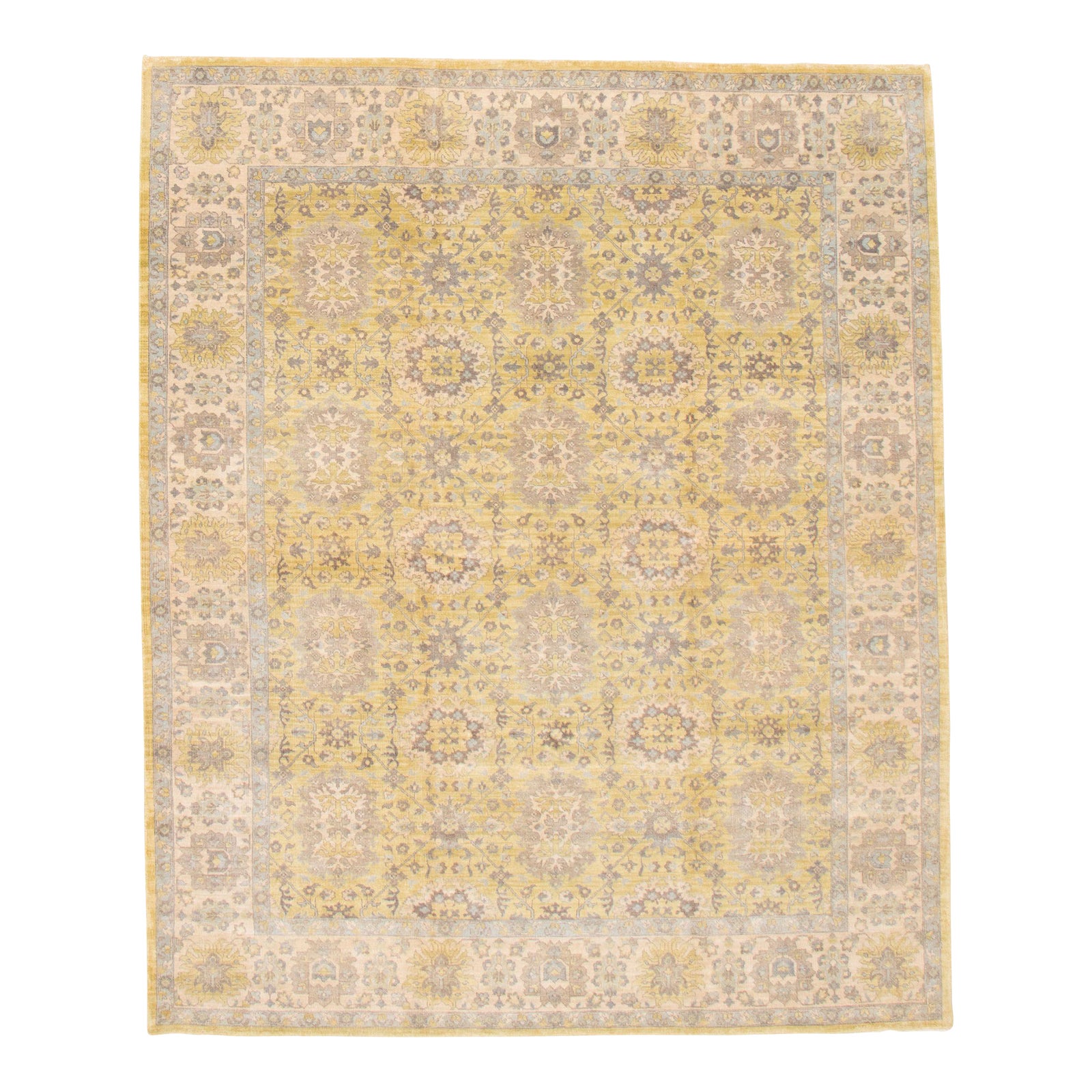 Large Green Yellow Hand-Knotted Rug 8'0" X 9'8" | Chairish