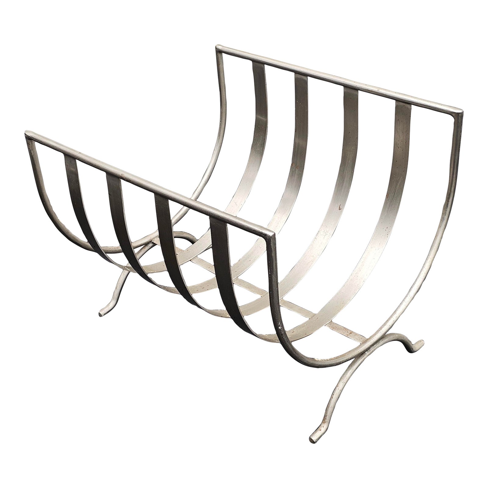 20th Century Brushed Steel Fire Place Log Rack | Chairish