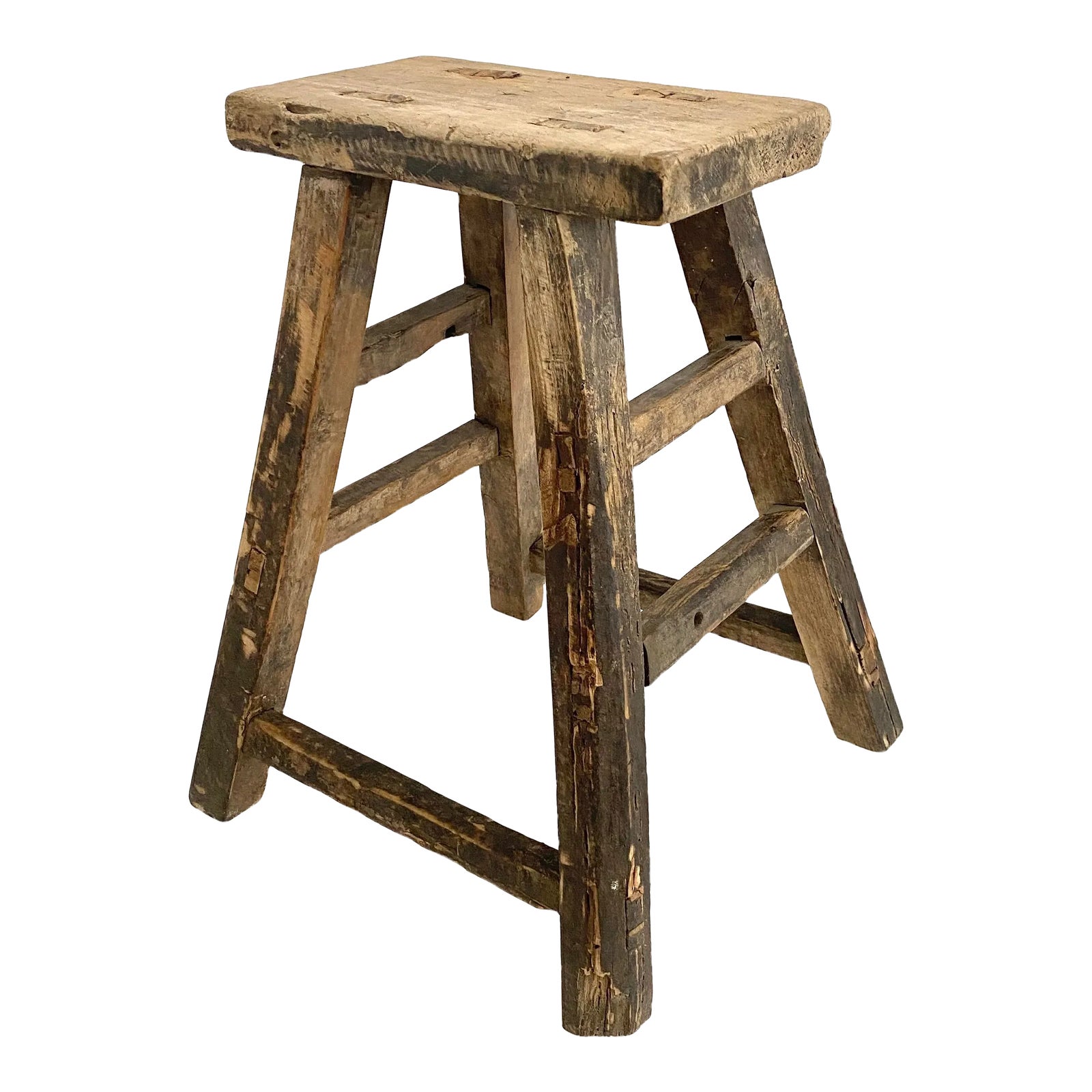 Rustic Elm Farmhouse Stool | Chairish