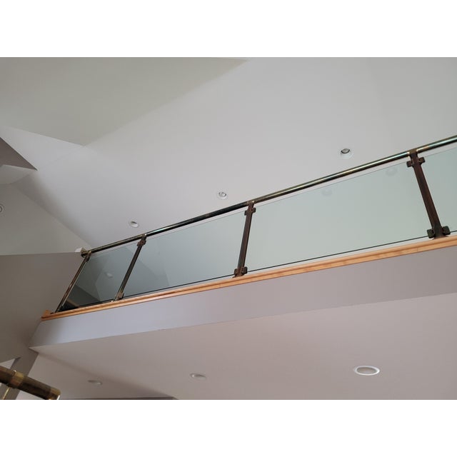 1980s Floating Glass Panels With Brass Handrails and Floor Mounts - Set ...