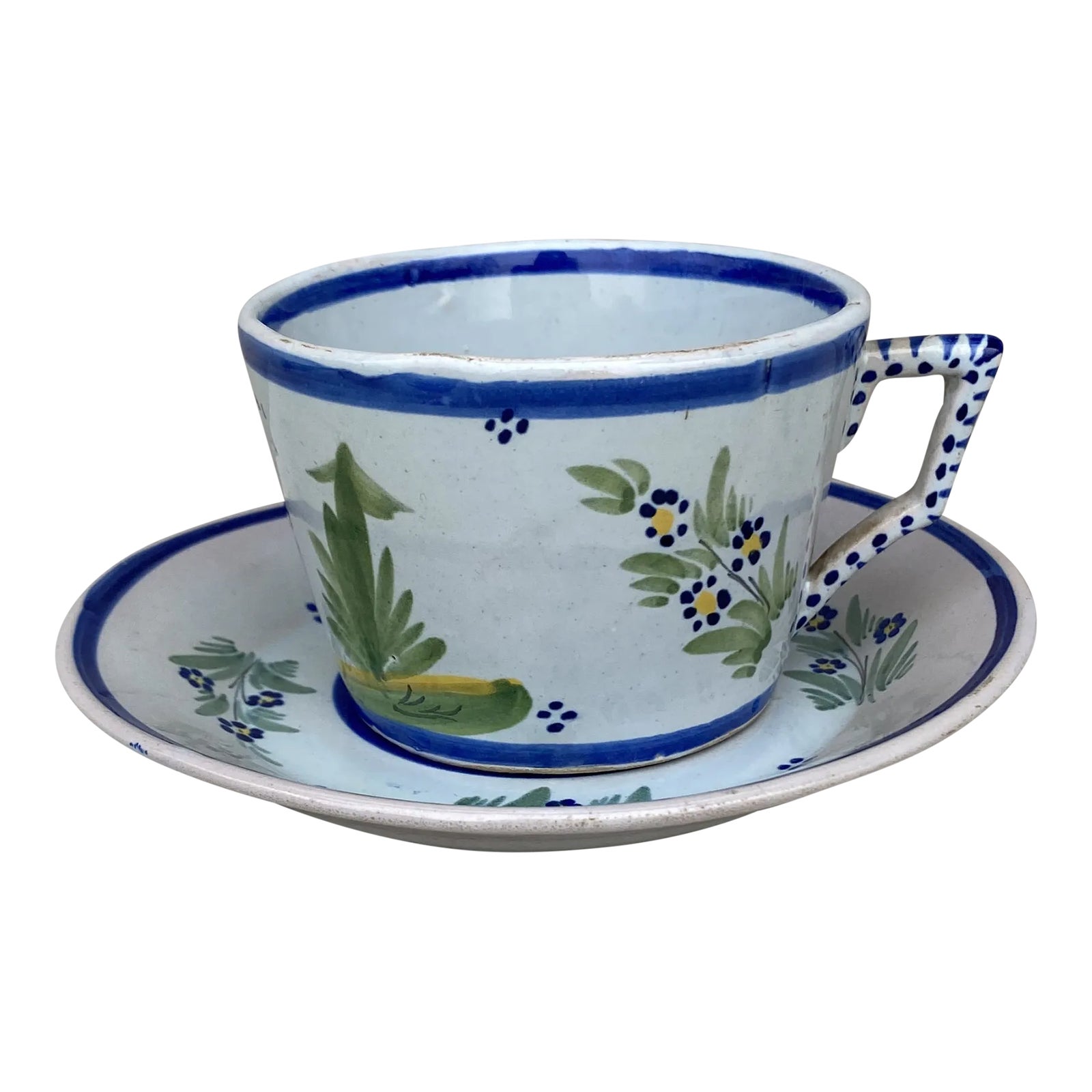 French Faience Cup & Saucer Henriot Quimper Circa 1900 | Chairish