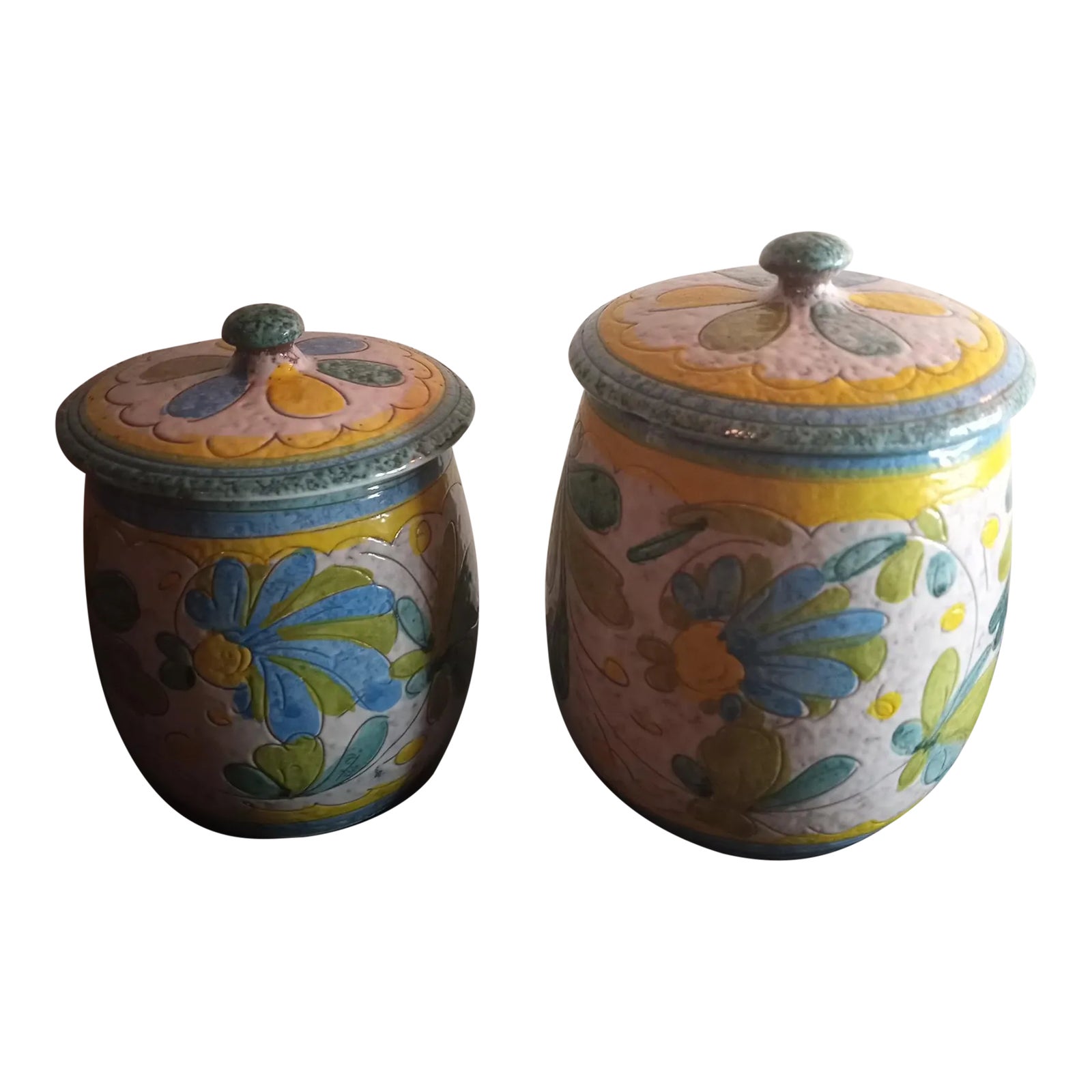 1970s Floral Embossed Ceramic Canister Jars Set of 2 Made in Italy ...