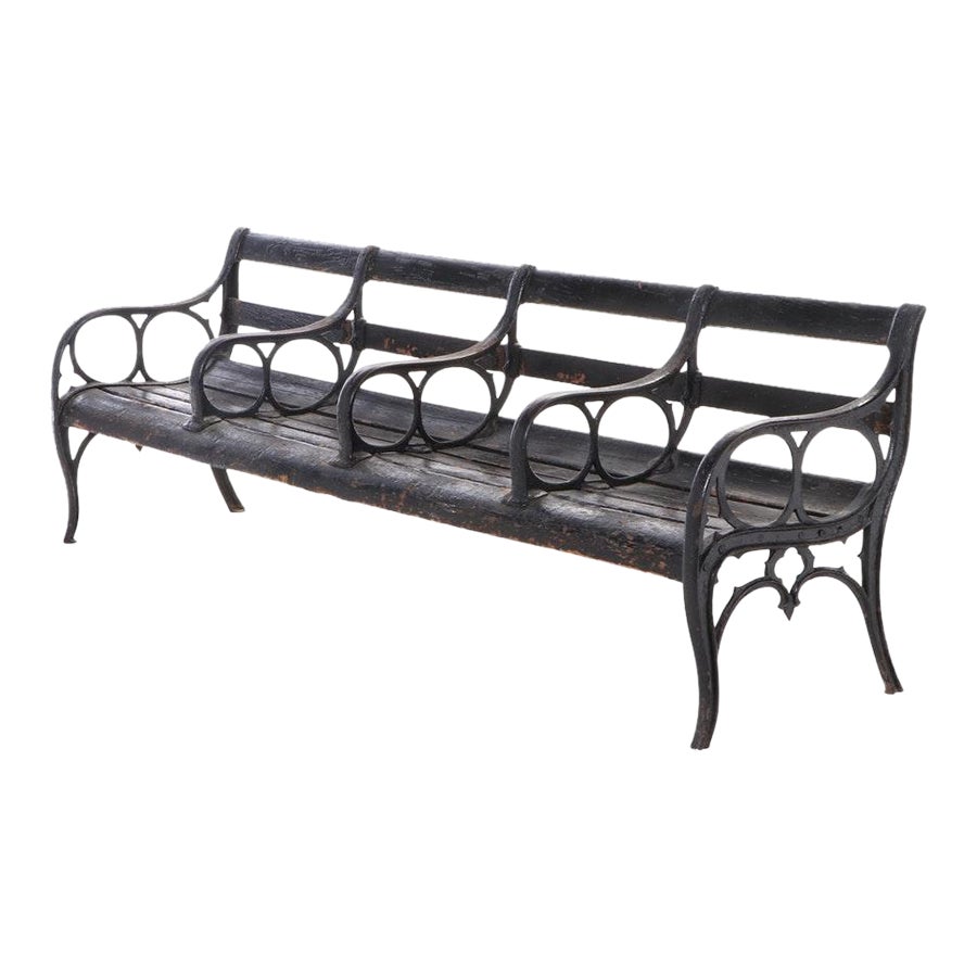 Antique Cast Iron and Ebonized Wood Train Station Bench | Chairish