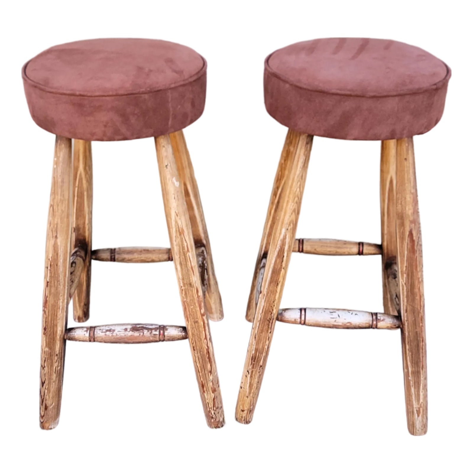 Early 20th Century Original Painted Counter Stools With Suede Seats ...