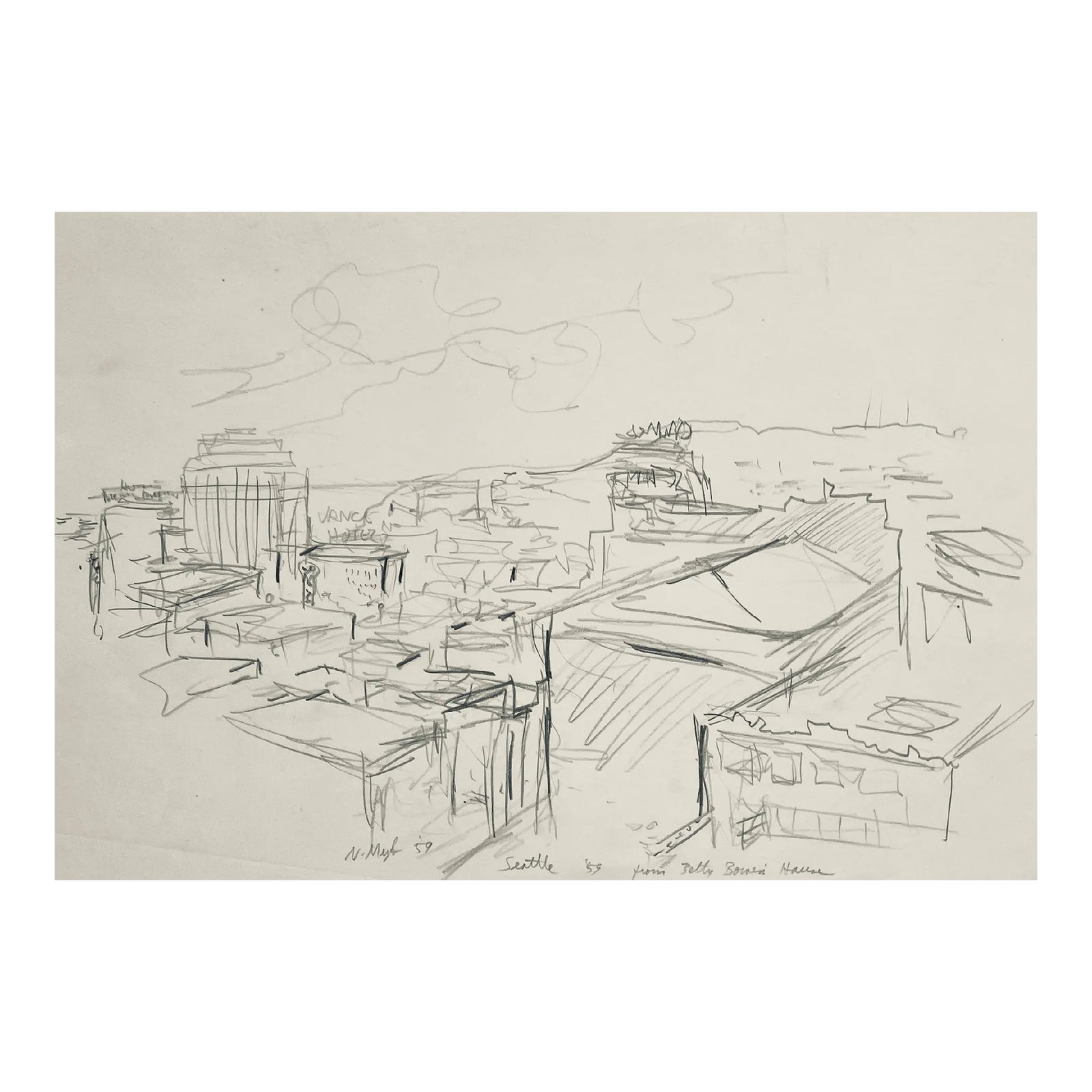 1959 Neil Meitzler Seattle Cityscape From Betty Bowen's House | Chairish