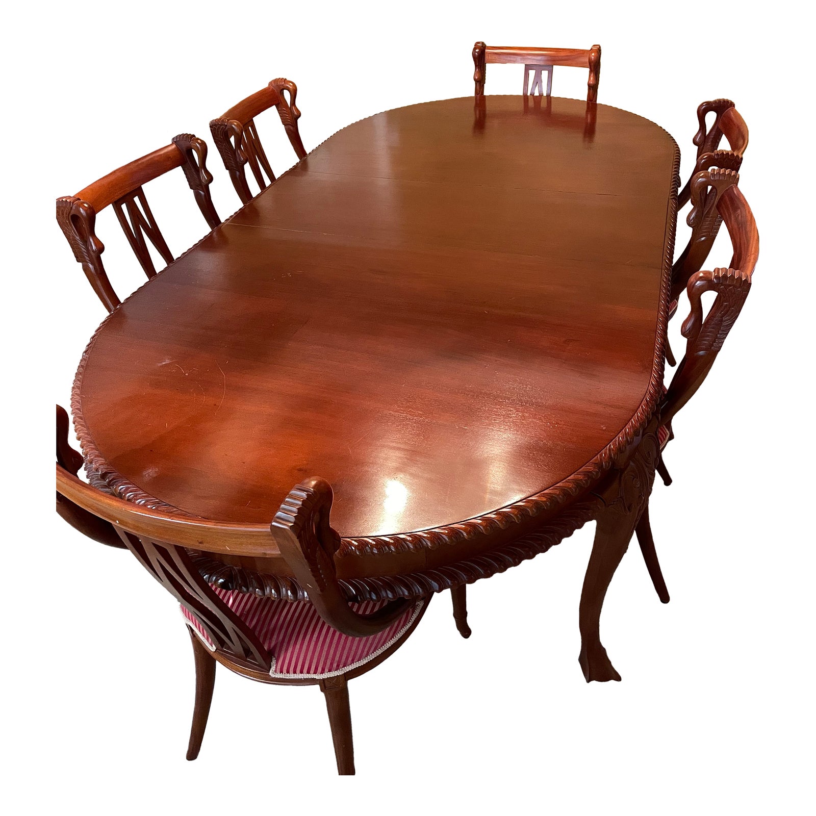 1990s Hand-Carved Wood Dining Room Table Set of 7 | Chairish