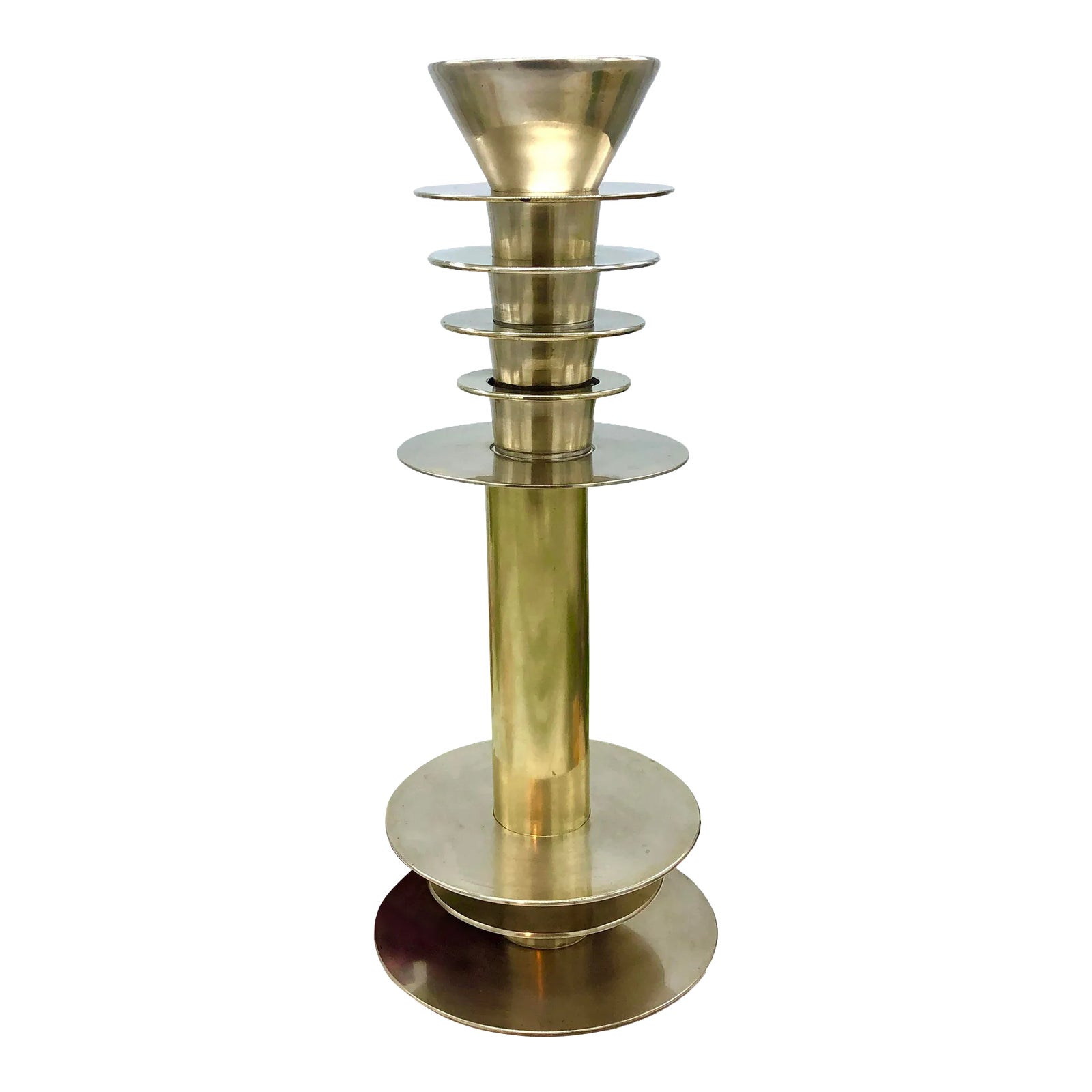 Large Brass Candle Holder Mid Century Modern Atomic / Space Age | Chairish
