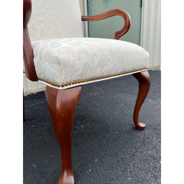 1980s Ivory Damask Pattern Gooseneck Arm Chairs- a Pair | Chairish