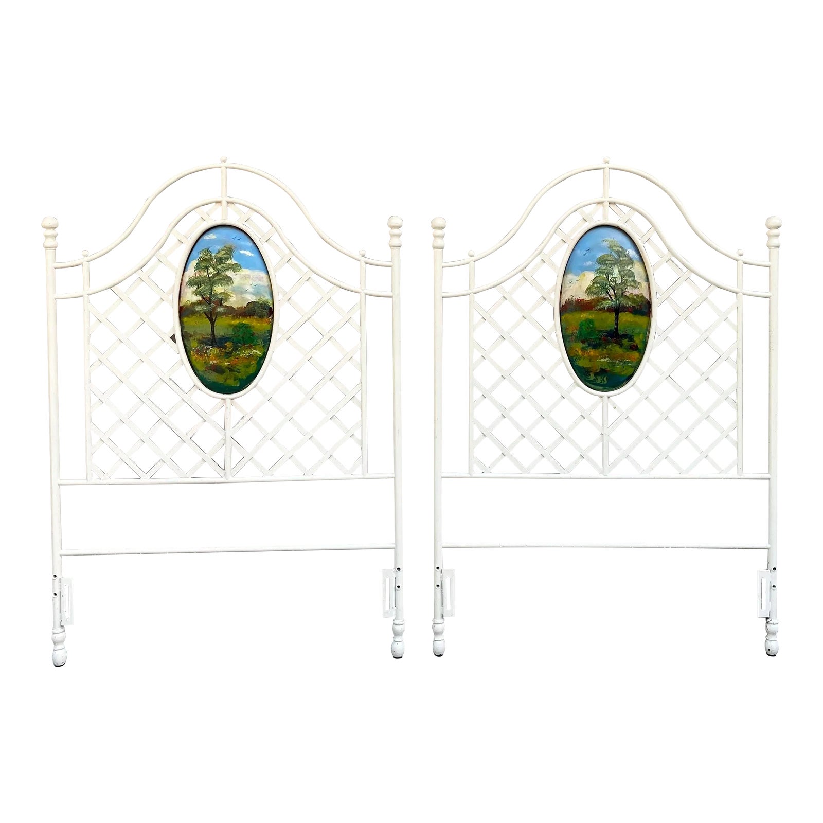 Mid 20th Century Hand Painted Vintage Iron Twin Headboards - a Pair ...