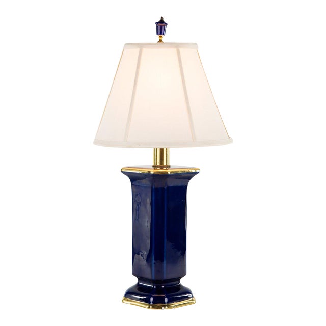 Cobalt Blue Ceramic Column-Shaped Table Lamp | Chairish
