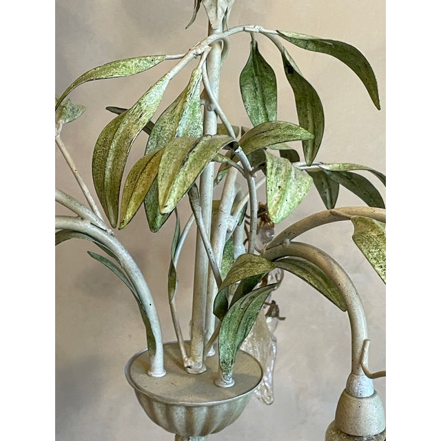 1990s Huarco by Elk Seashell Sage Green, Floral, Glass and Gold 3 Light ...