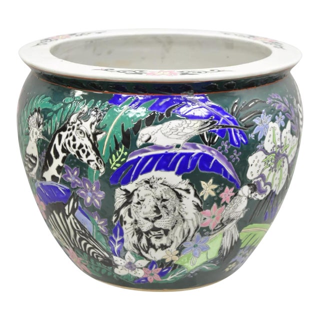Vintage Japanese Porcelain African Wild Animal Jardiniere Cachepot ...