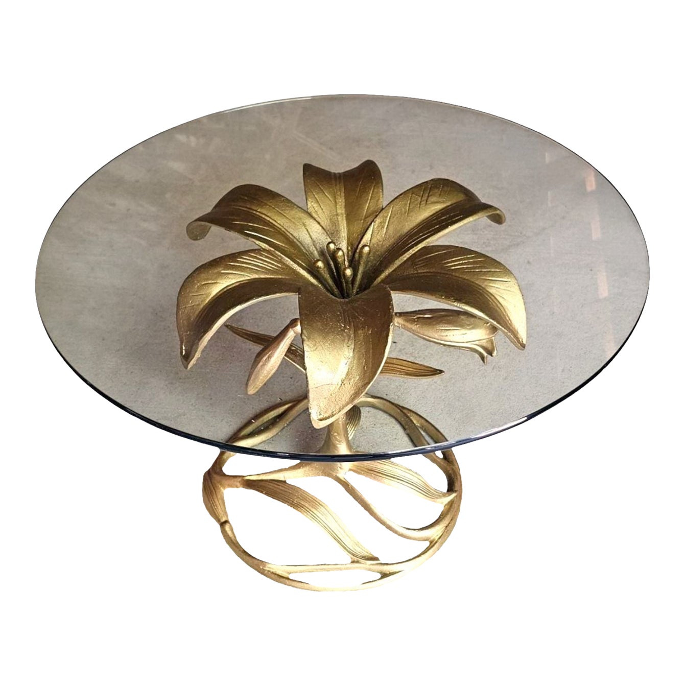 1970s Arthur Court Drexel Gold Lilly Table Cast Aluminum | Chairish