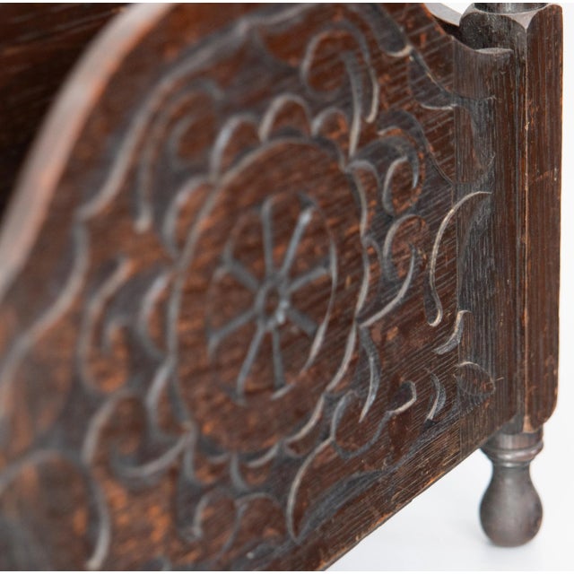 Antique English Carved Oak Library Book Trough and Magazine Rack Stand ...