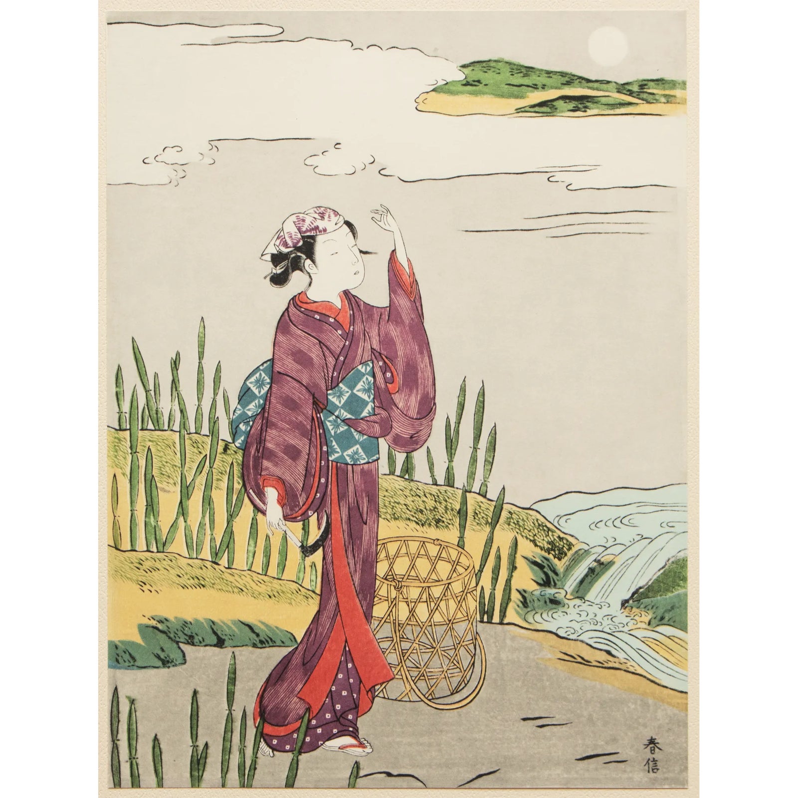 1963 After Harunobu "Hunting Scouring Rush", Full-Color Print From ...