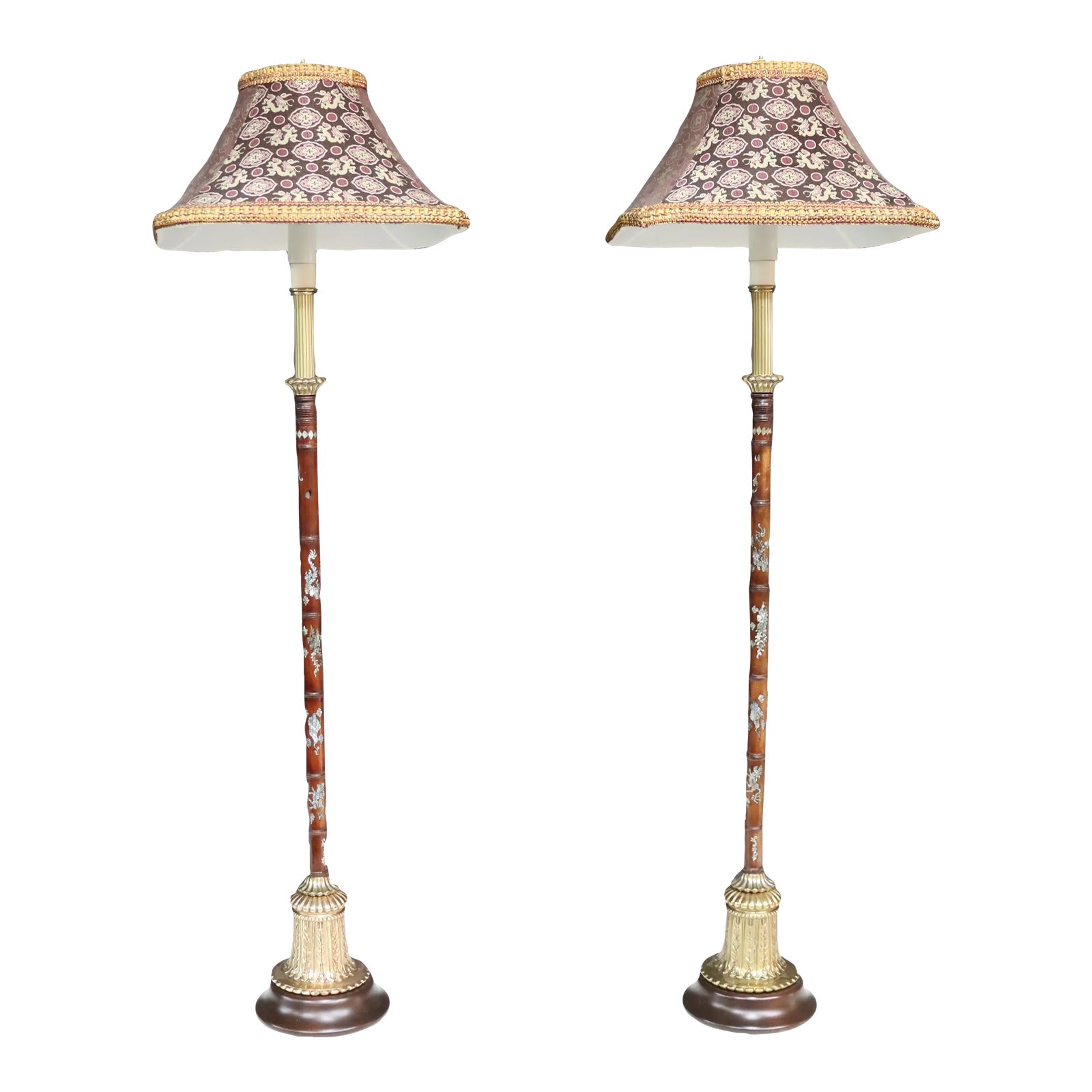 Frederick Cooper Mother-Of-Pearl Inlaid Stick Lamps | Chairish