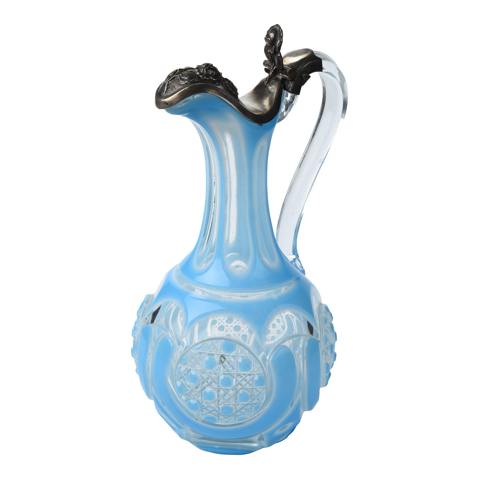 19th Century Double Cut Overlay Glass Pitcher With Austrian Silver Top ...