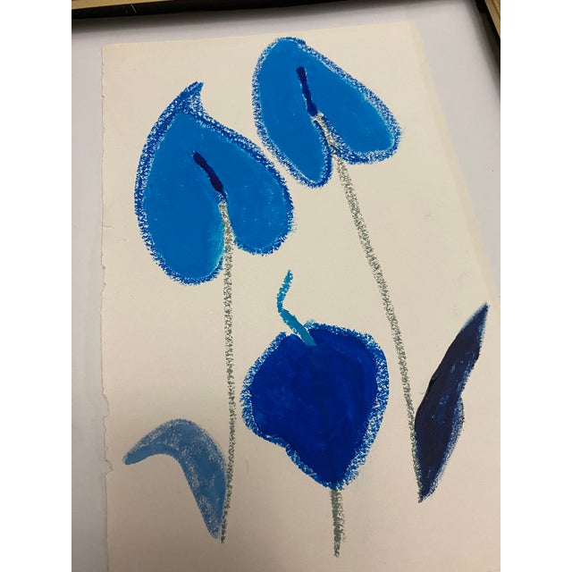 Blue Floral Paper Drawing | Chairish