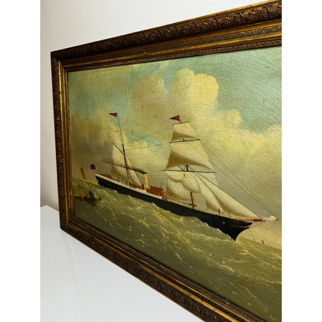 Large Victorian Oil Painting Steamer Ship Ss Miranda Polar Artic ...