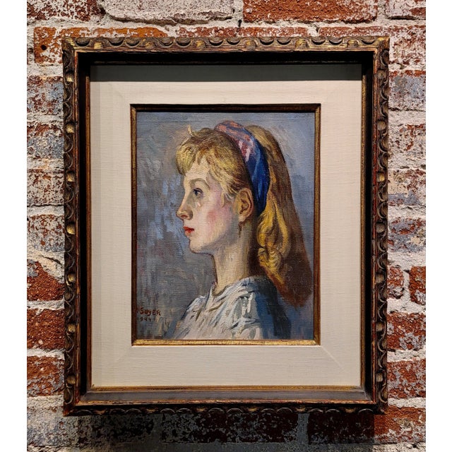 Moses Soyer -1940s Portrait of a Blonde Woman Wearing a Bandana-Oil ...