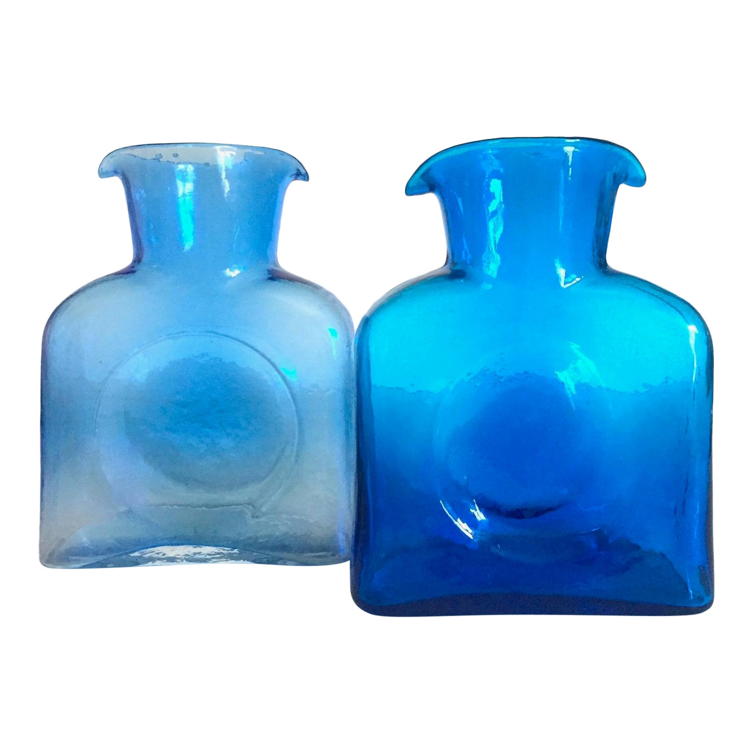 Vintage Mid Century Modern Blenko Turquoise & Azure Blue Double Spout ...