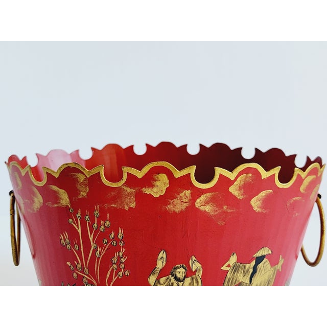 Chinoiserie Style Tole Painted Cachepots-A Pair | Chairish