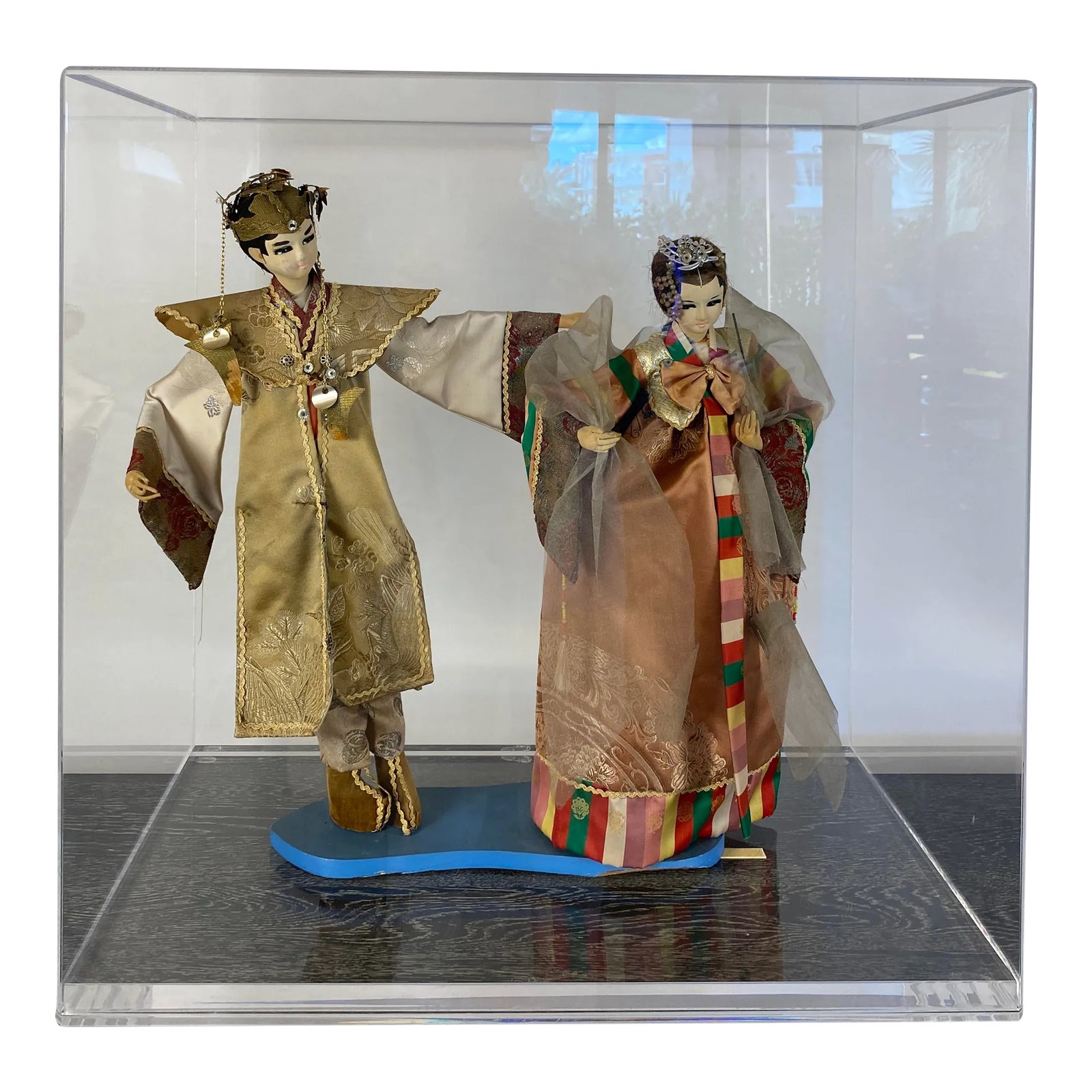 20th Century Pair of Oriental Puppet Doll Sculptures With Original Silk ...