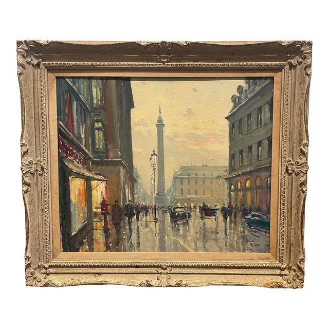 Vintage Oil Painting of Parisian Cityscape on Board by French Artist ...