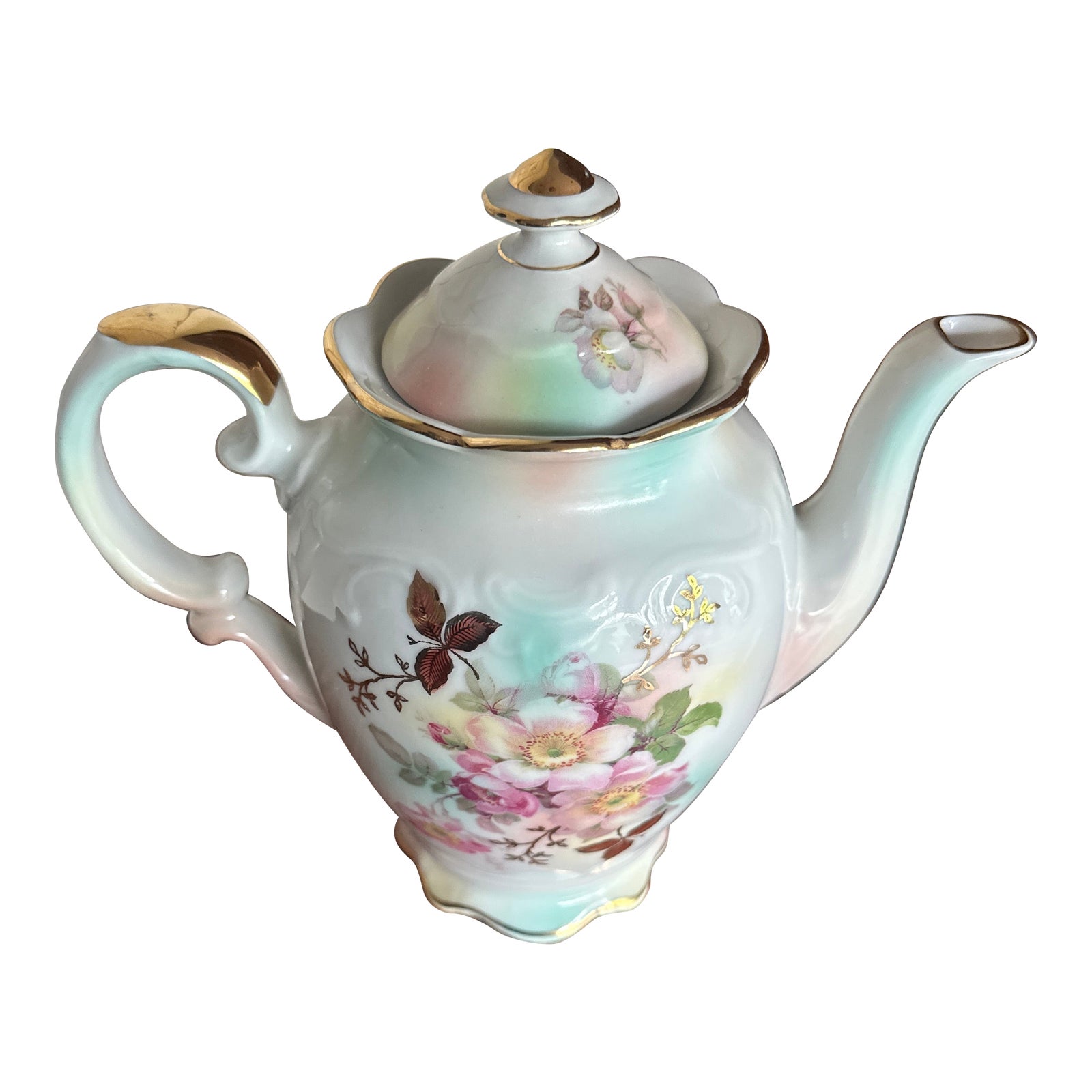 1950s Schumann Arzberg Wild Rose Teapot Satin Finish Gold Germany ...