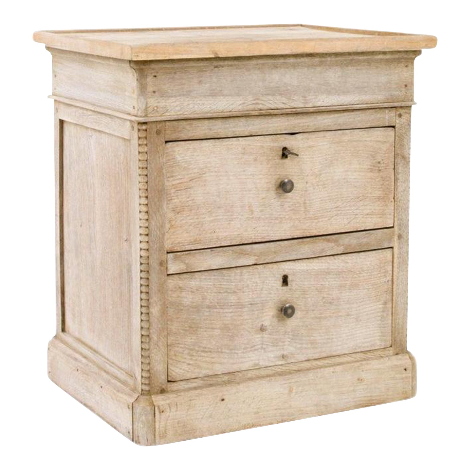Antique French Bleached Oak Bedside Table | Chairish