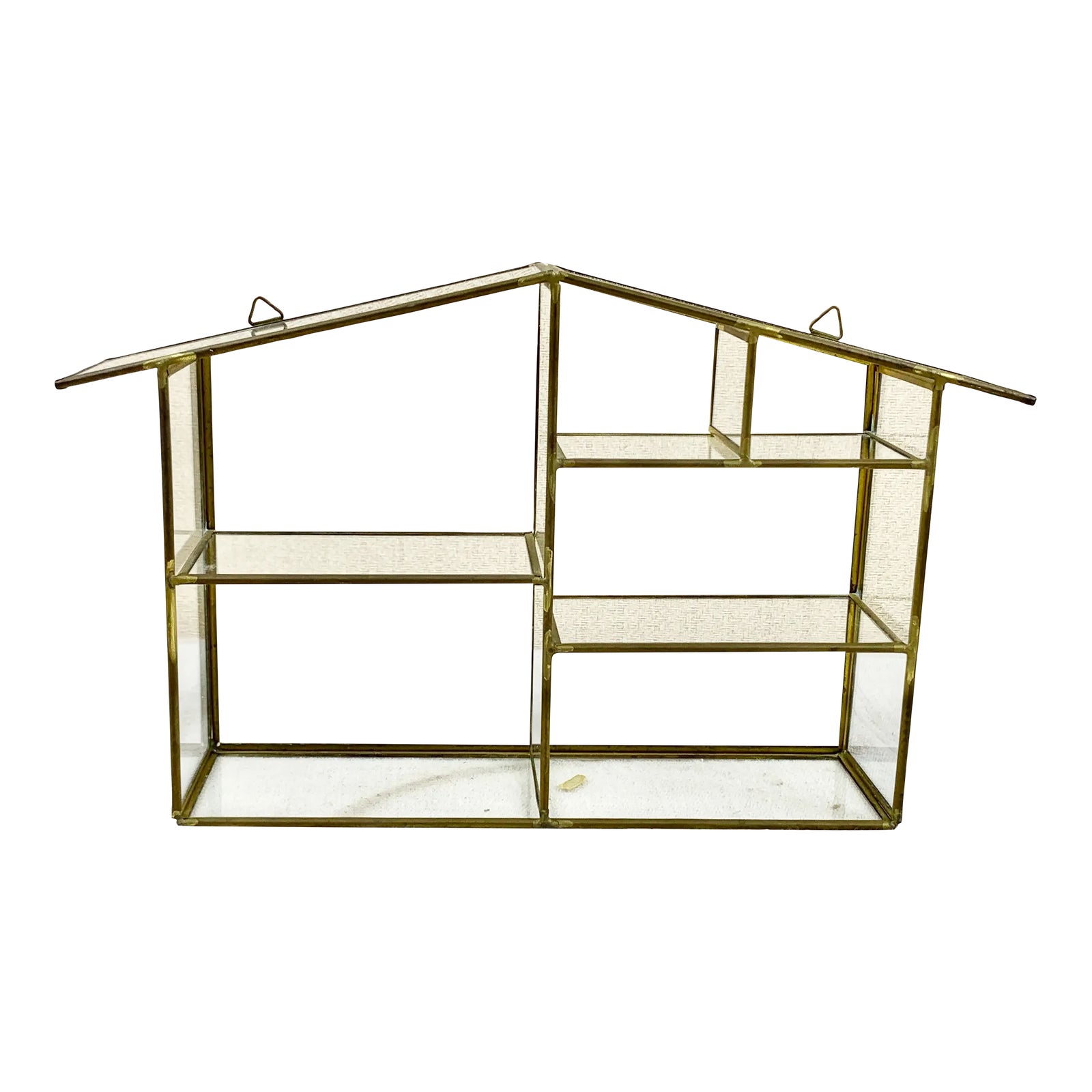 Vintage Brass and Glass House Display Shelf | Chairish
