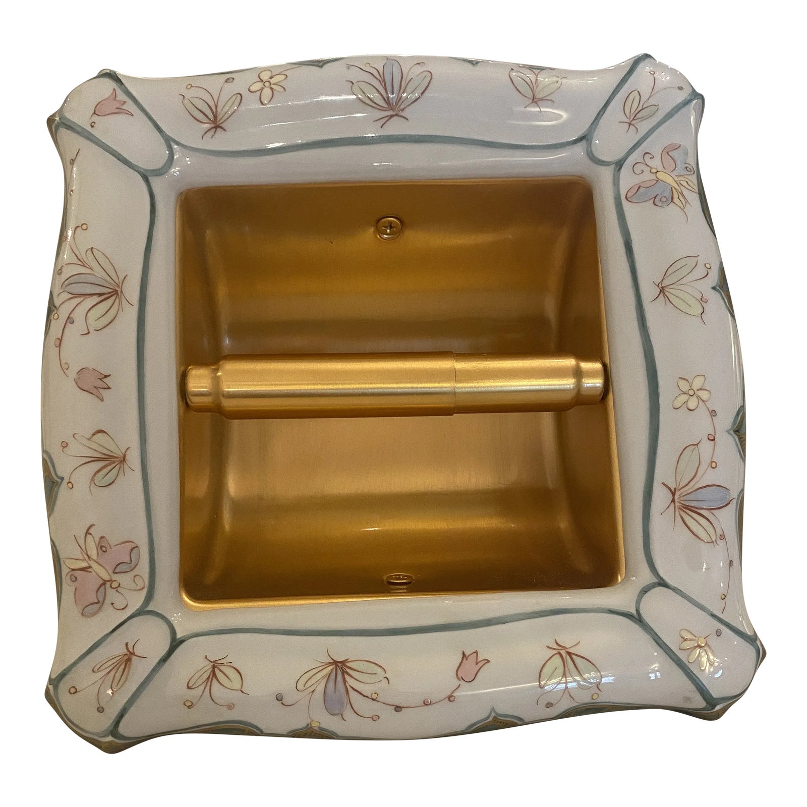 Sherle Wagner Gold & Ceramic Bathroom Toilet Paper Holder | Chairish