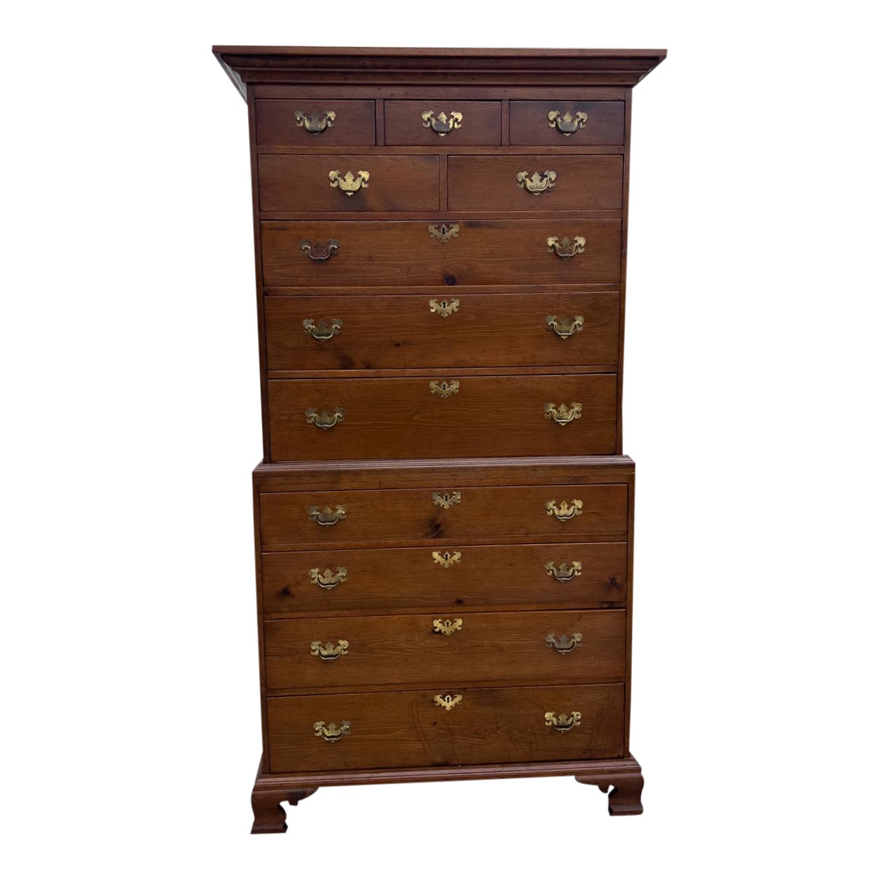 Late 20th Century 12 Drawer Tall Chest on Chest New England Style Pine ...