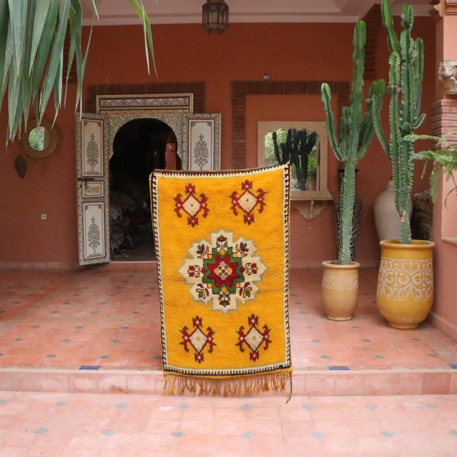 Small Vintage Yellow Moroccan Rug 3x5 Ft | Chairish