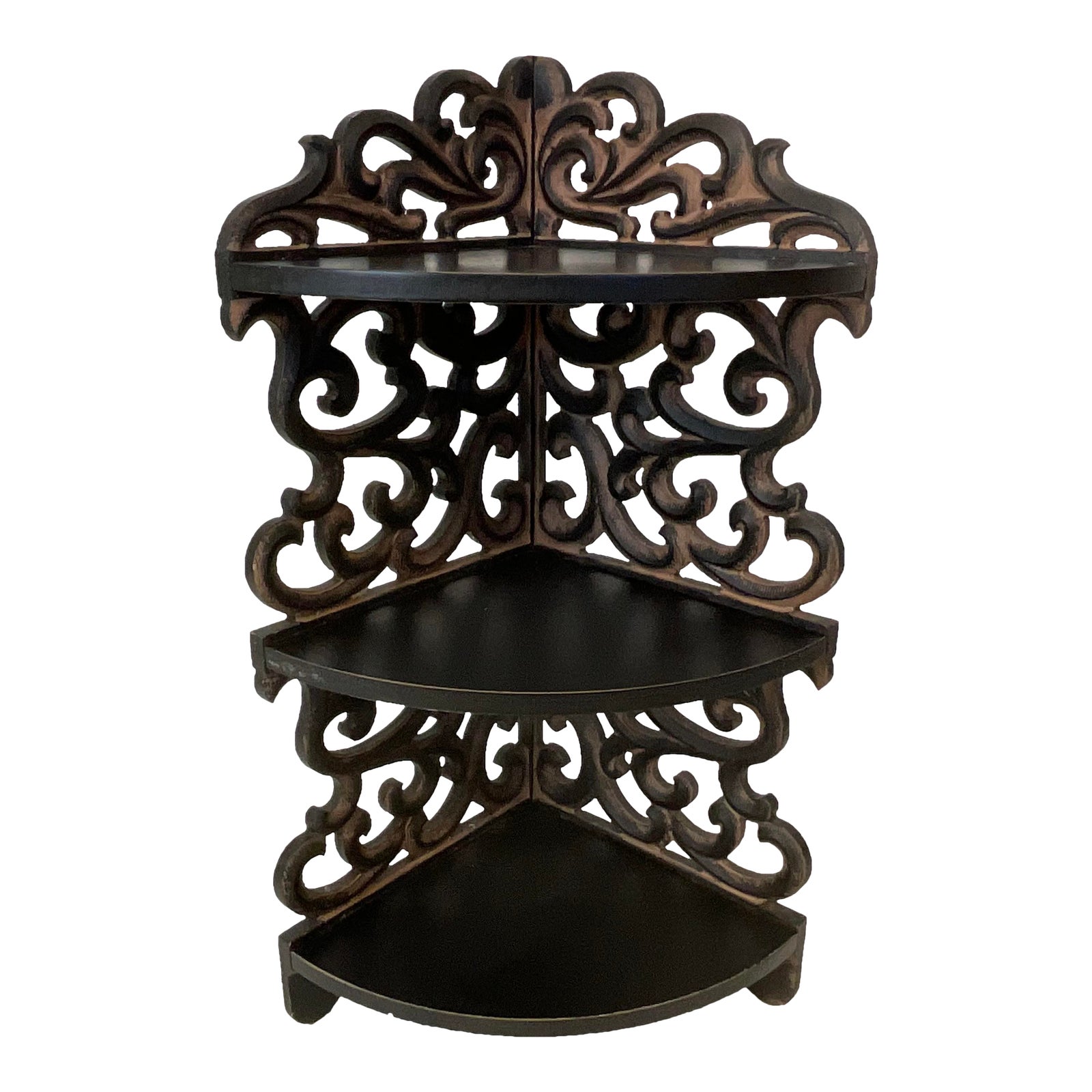 1980s Vintage Chippendale Rocco Wall Mounted Corner Shelf With ...