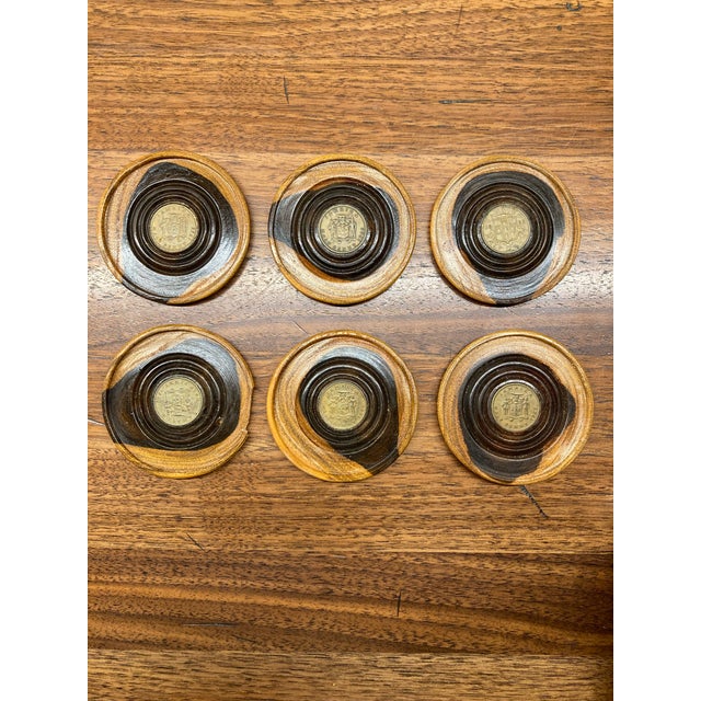 Set of 6 Vintage Wood Coasters With Jamaica Coins in a Wood Box With ...