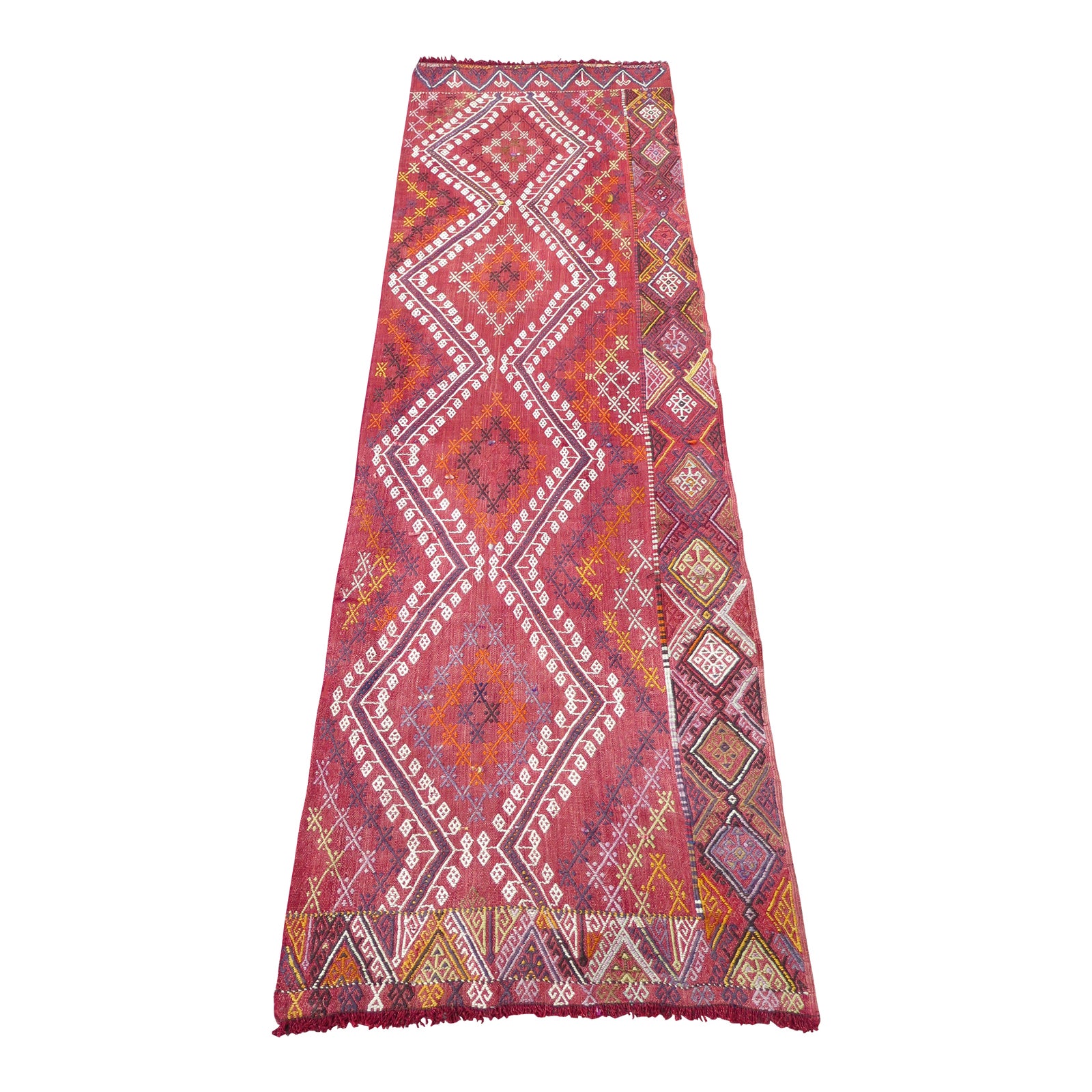 Aesthetic Red Boho Rug Runner Turkish Hallway Kilim | Chairish