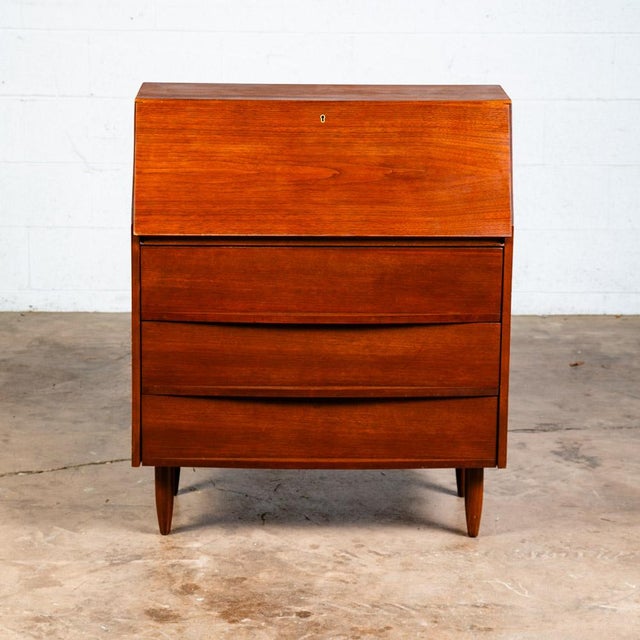 1960s Mid Century Danish Modern Walnut Drop Surface Office 3 Drawer ...