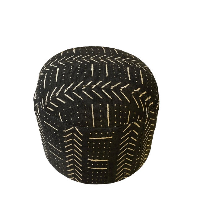 Custom Made African Black &White Vintage Malian Mud Cloth Ottoman 17" H ...