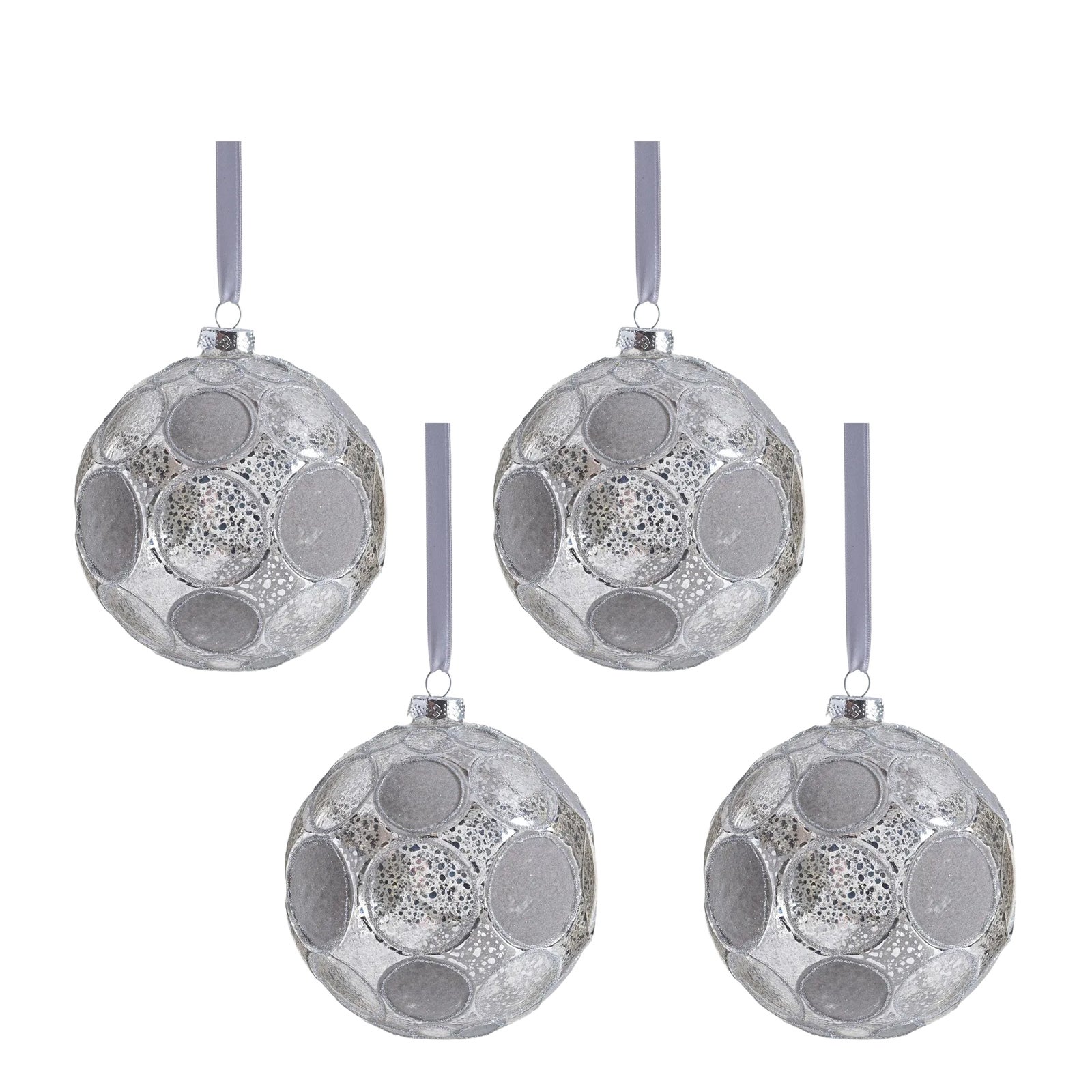Gleaming Serenity Silver Glass Ball Ornaments with Silver Flocking- Set ...