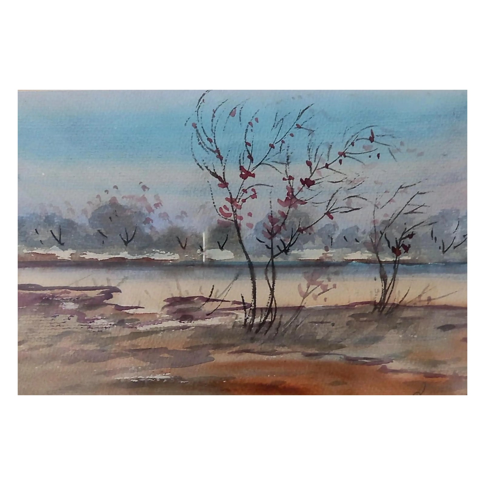 #1980s Watercolor River Landscape, Framed | Chairish