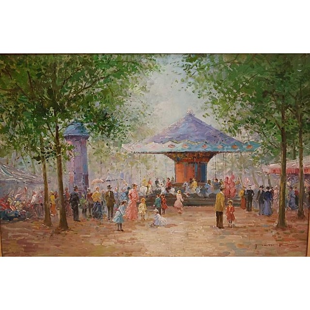 Impressionist Oil Painting of Fair With Carousel by t.e Pencke French ...
